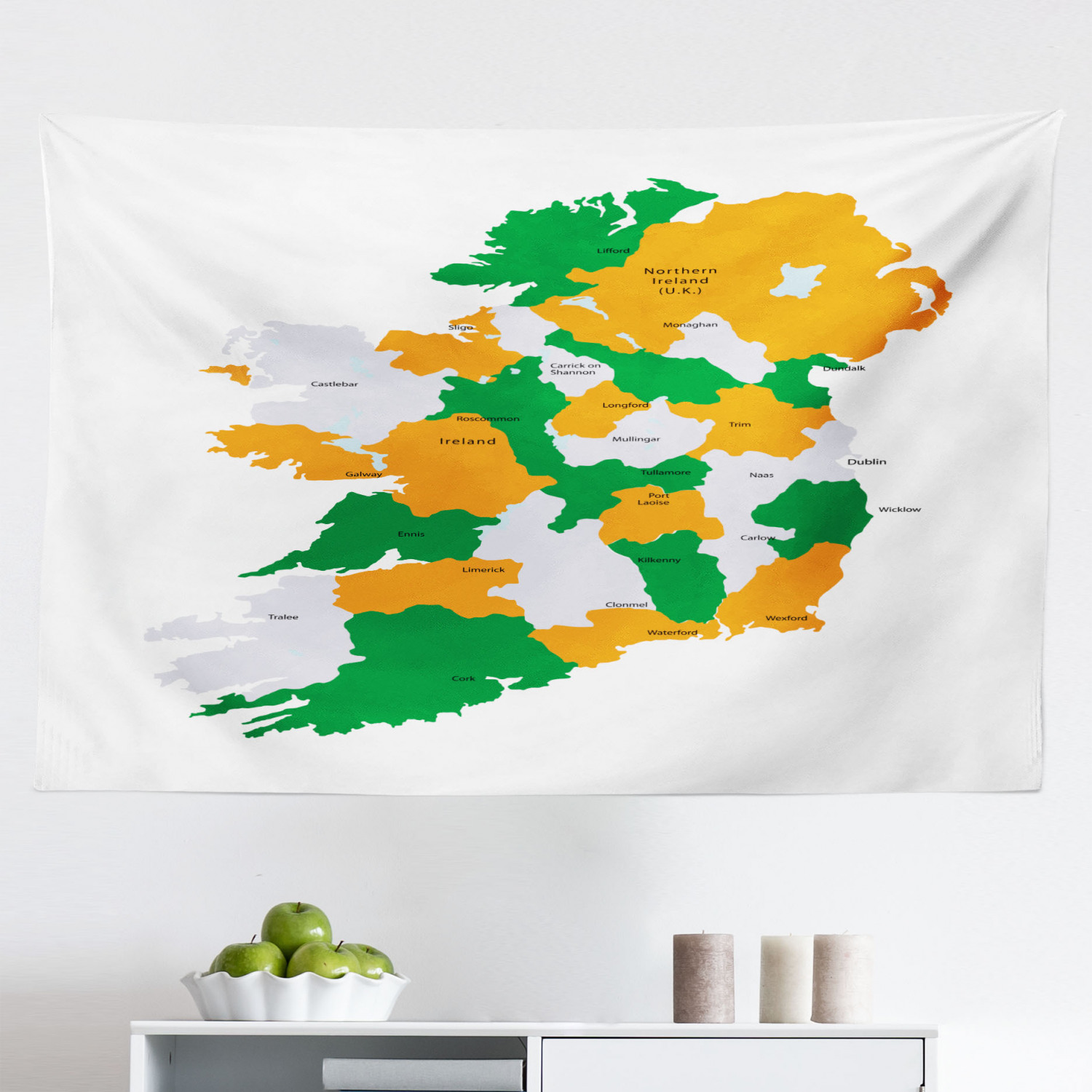 Ireland Map Tapestry, Layout of Irish Themed Informational Image with ...