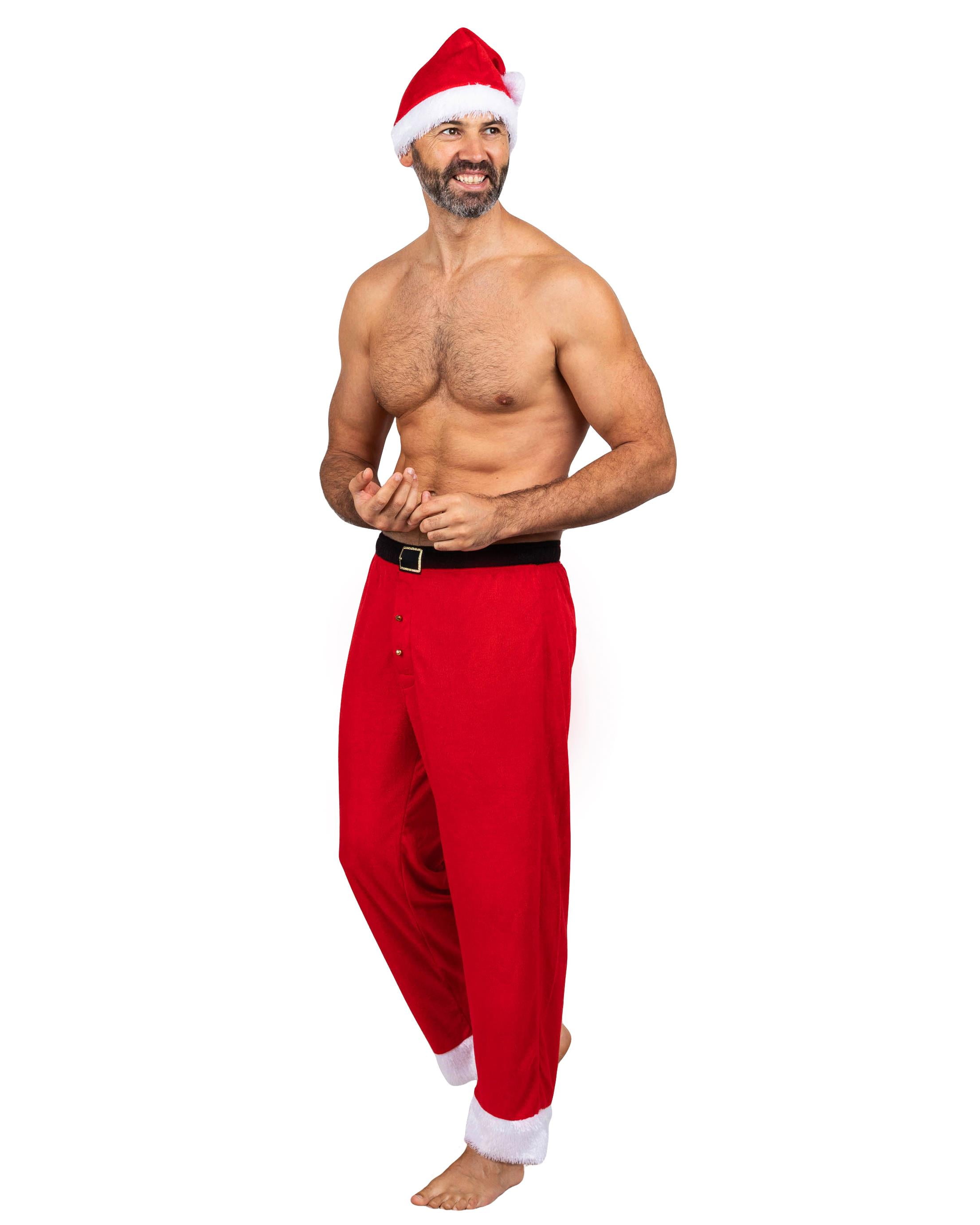 Secret Santa Mens Pajama Boxer Pants and Santa Hat Holiday Sleepwear ...