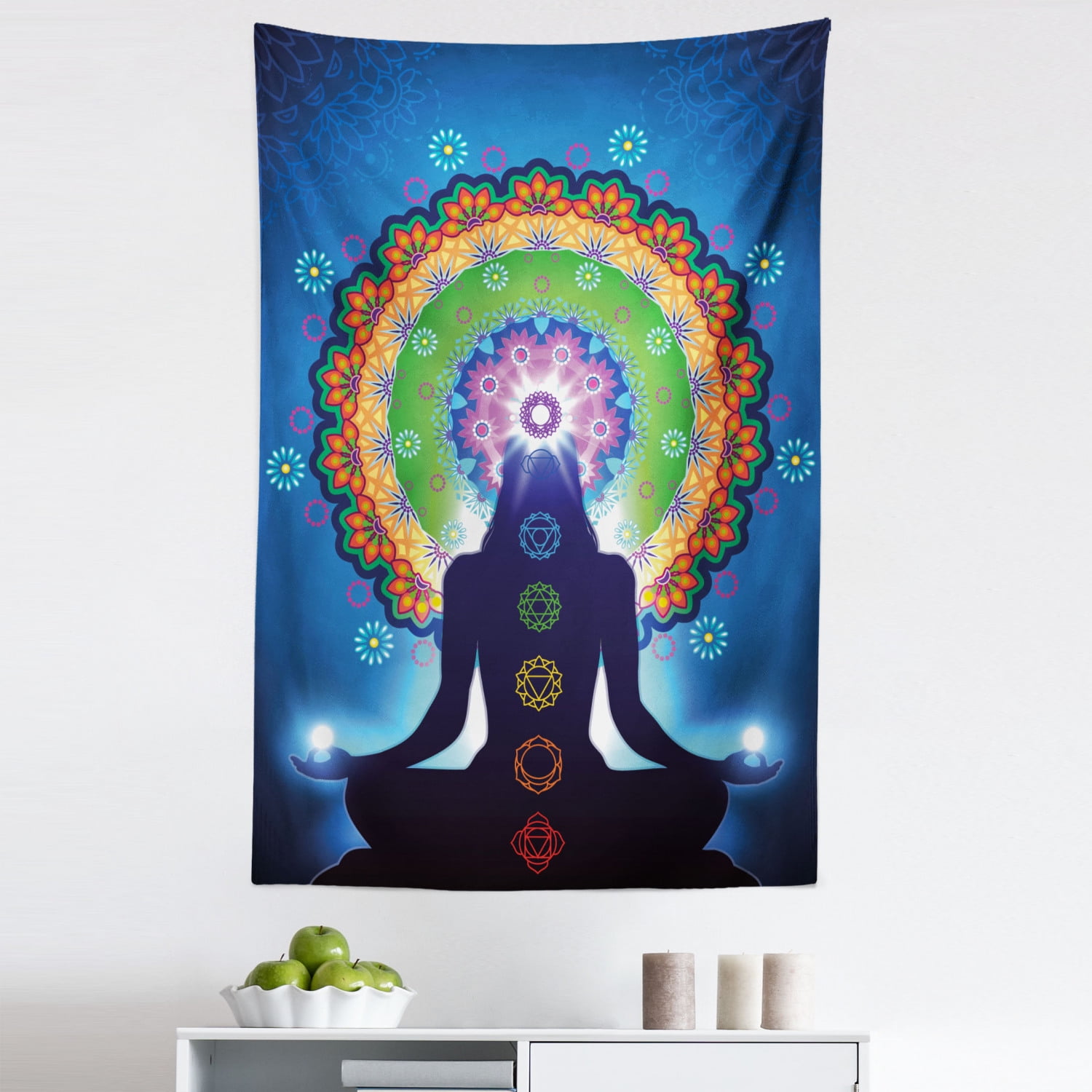 Peace Tapestry, Silhouette of Woman Doing Yoga with Vertical Blending ...
