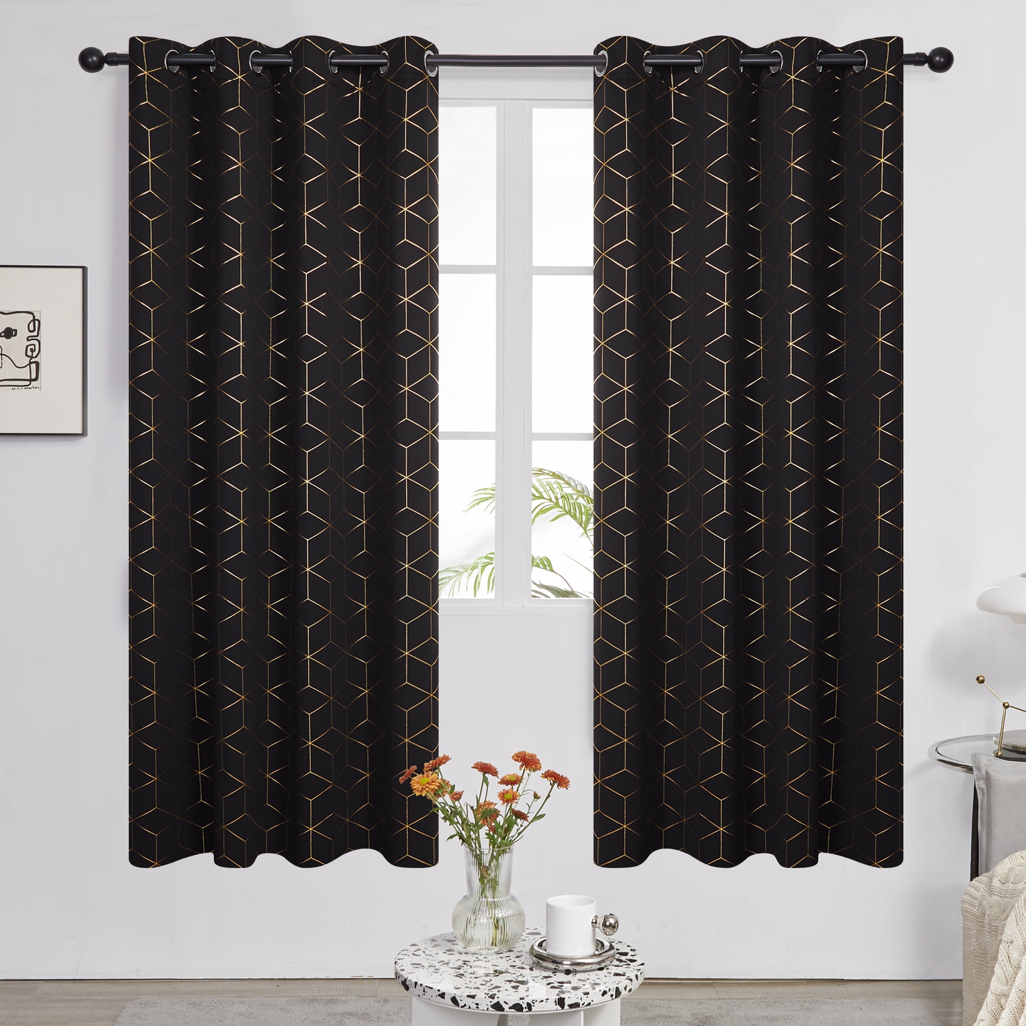 Deconovo Blackout Curtains for Kids Room, Gold Diamond Foil Print ...