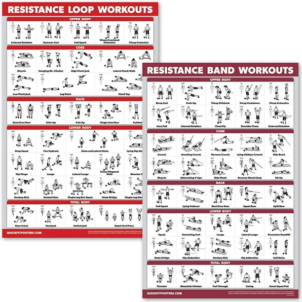 2 Pack - Resistance Bands and Resistance Loops Workout Posters - Set of ...