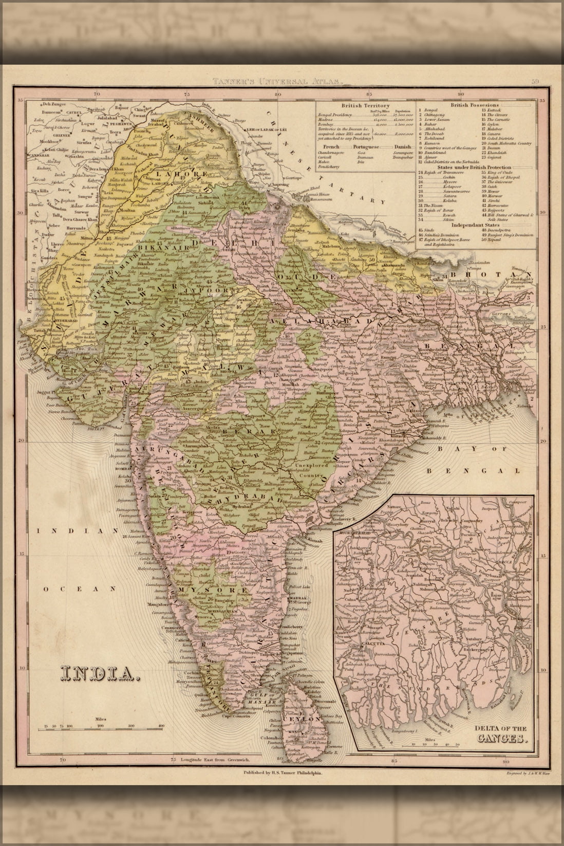 24"x36" Gallery Poster, map of India 1844 - Walmart.com