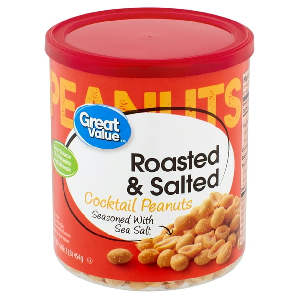 Great Value Roasted & Salted Cocktail Peanuts, 16 oz - Walmart.com ...