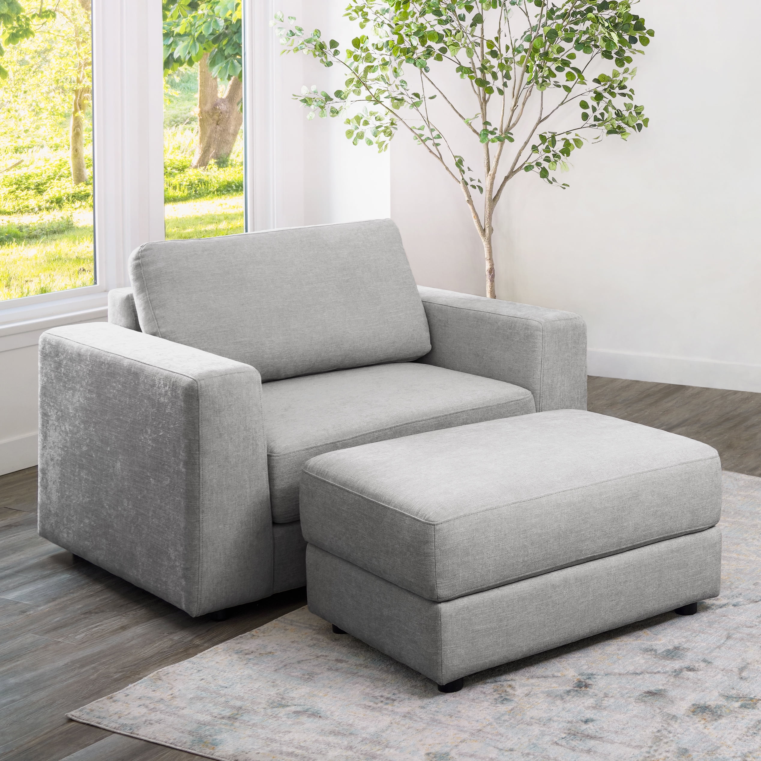 Devon & Claire Elizabeth Stain-Resistant Oversized Armchair w/ Ottoman ...