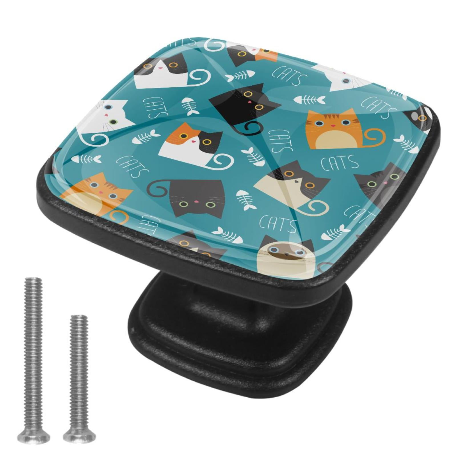 4 Pcs Cabinet Handle Drawer Pulls Cats Fish Bones Knobs with Screws ...