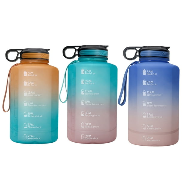 3.78L Motivational Water Bottle with Time Marker Straw Gallon Jug Drinking Container Fitness ...