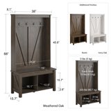 Woven Paths Scandi Farmhouse Entryway Hall Tree Bench, Weathered Oak ...