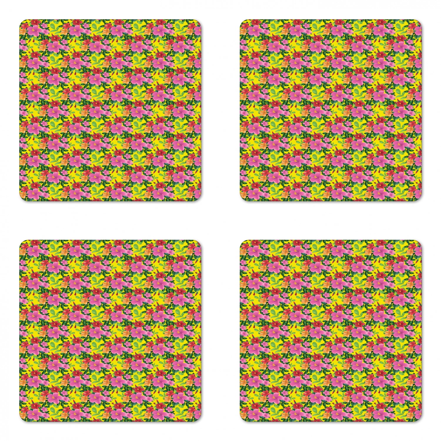 Flower Coaster Set of 4, Blooming Hibiscus in Different Colors with ...