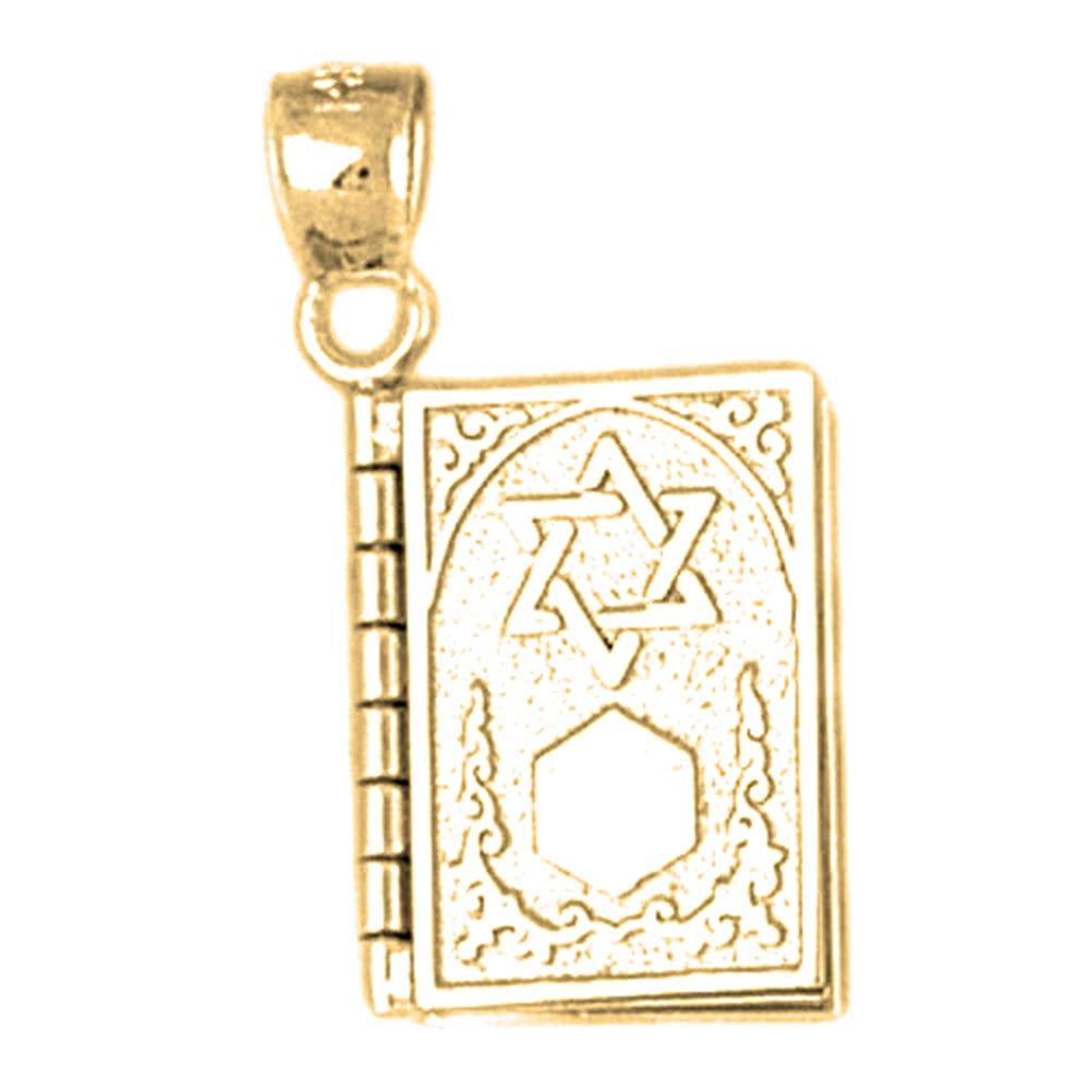 18K Yellow Gold 3D Ten Commandments Book Pendant - 23 mm - Walmart.com