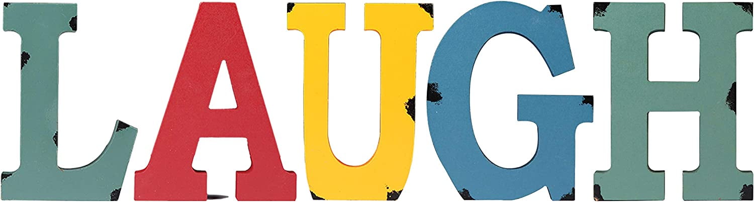 Rustic Decorative Wooden Letters Wood Word“LAUGH”Signs Wood Block Wall ...