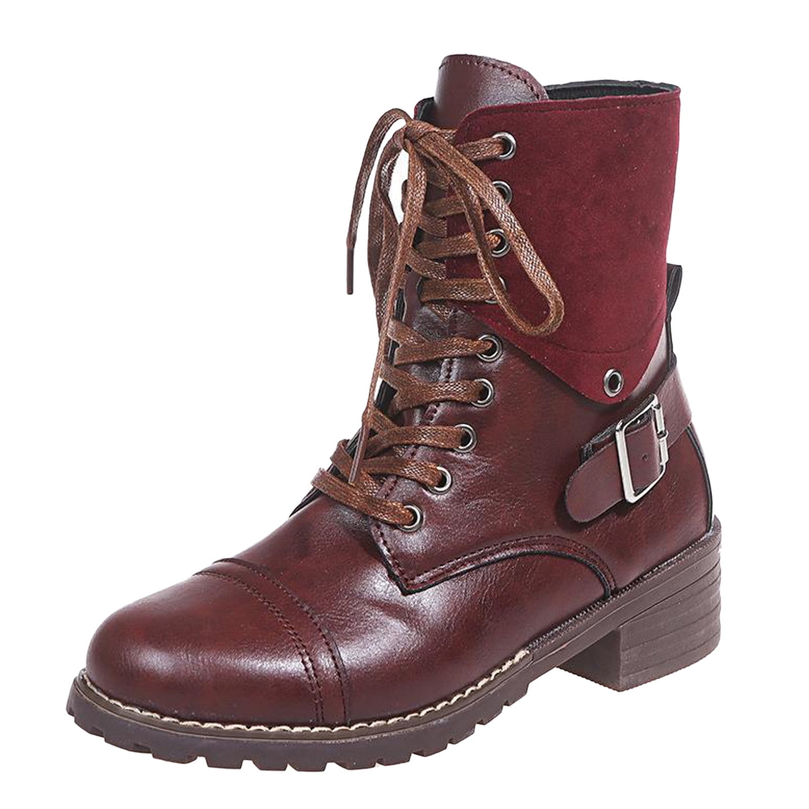 Click here for Svbnaue Womens Mid-Calf Boots Retro Leather Buckle... prices