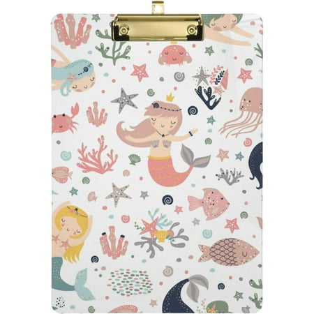 RYLABLUE Mermaid Clipboard Hardboard Wood Nursing Clip Board and Pull ...