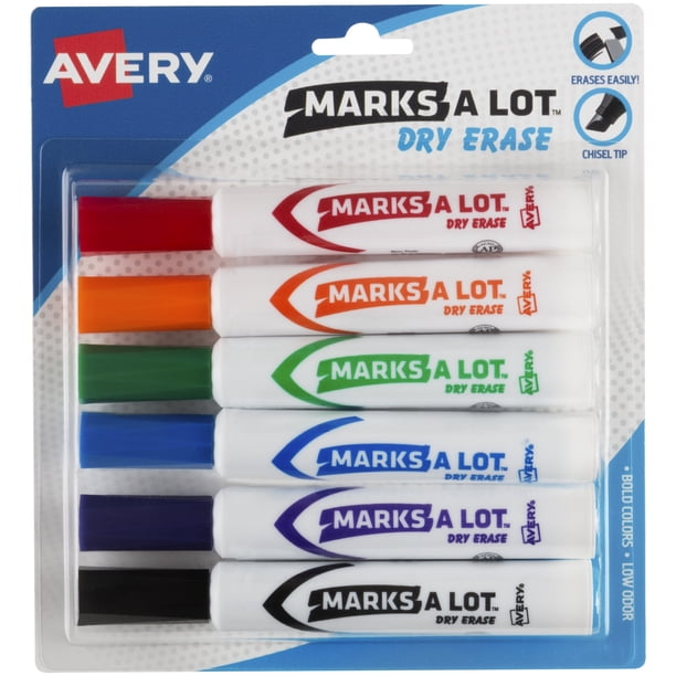 Avery Marks A Lot Dry Erase Markers, Desk-Style, 6 Assorted Markers ...