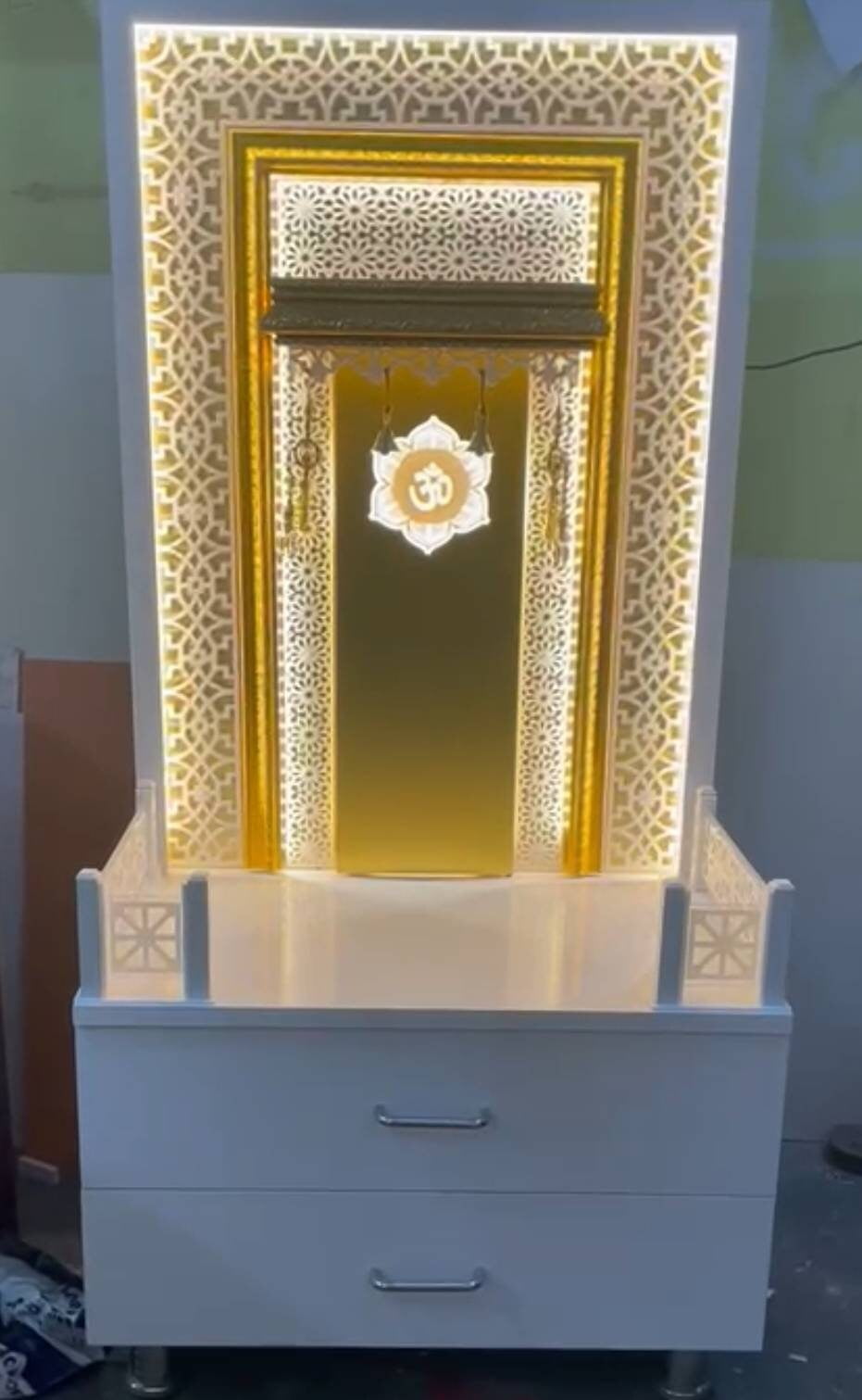 Wooden White Temple with LED Lights for Home|Home Temple|Puja Mandir ...