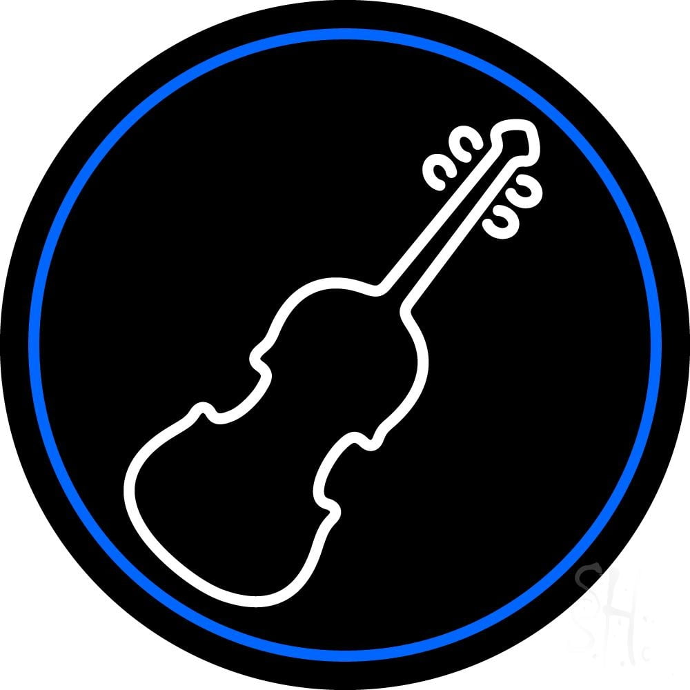 White Violin Blue Border LED Neon Sign 26" Tall x 26" Wide - inches ...