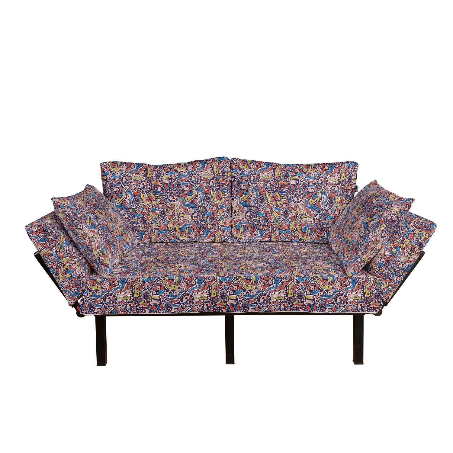 Ethnic Futon Couch, Mosaic Style Folk Prehistoric Historical Nature ...