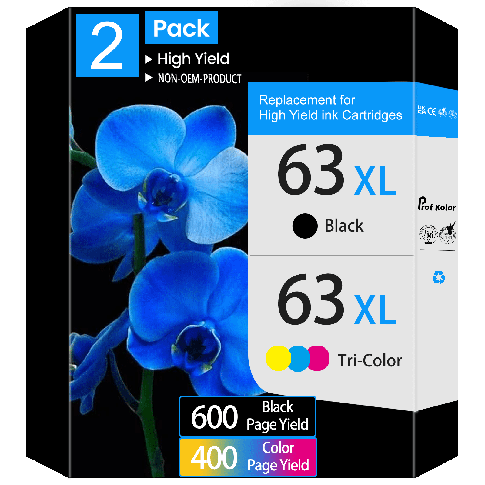 Prof Kolor 63XL 63 Ink Cartridges | Work for HP Ink 63 Black and Tri ...