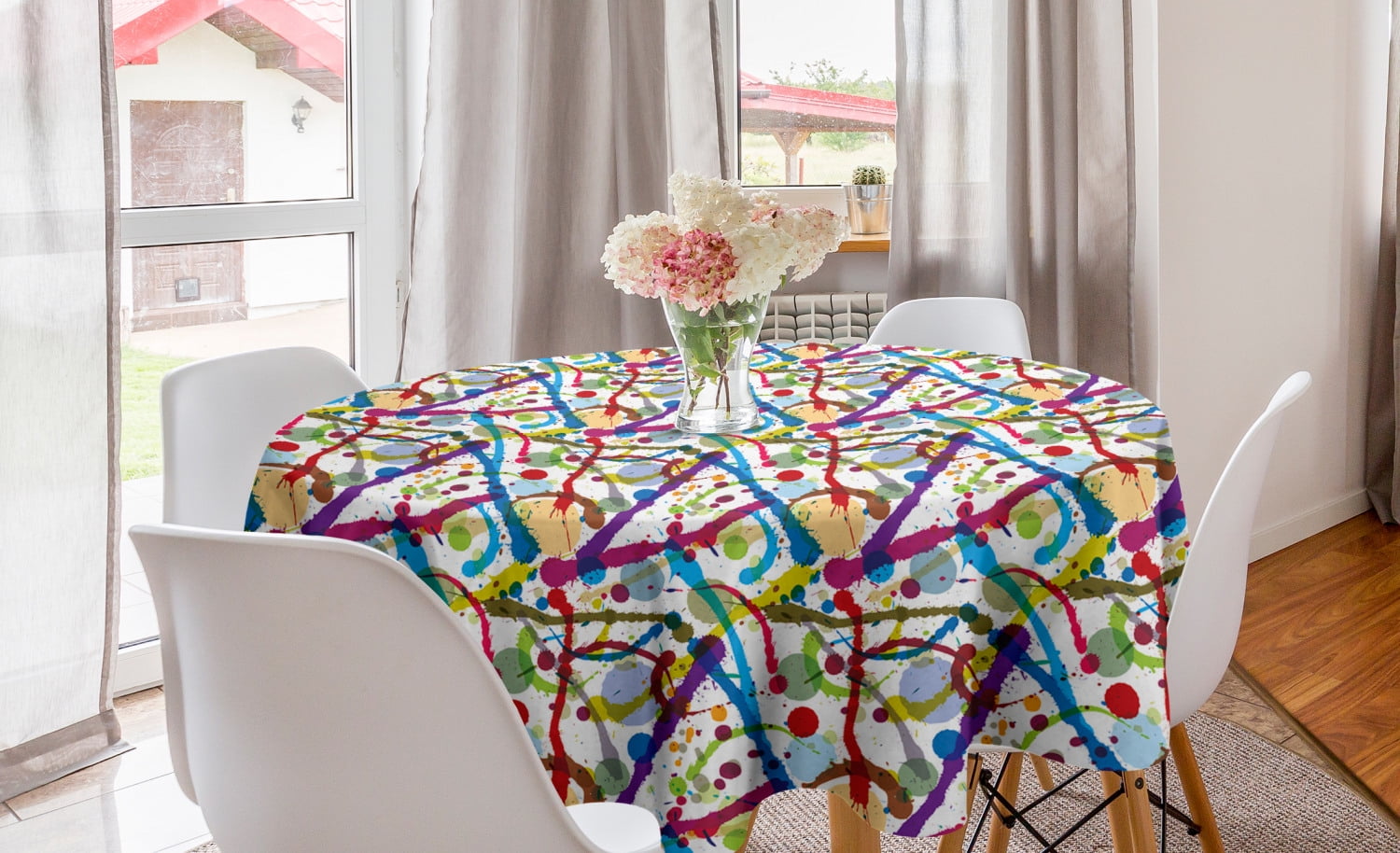 Grunge Round Tablecloth, Colorful Ink Splatters Creative Inspiration ...