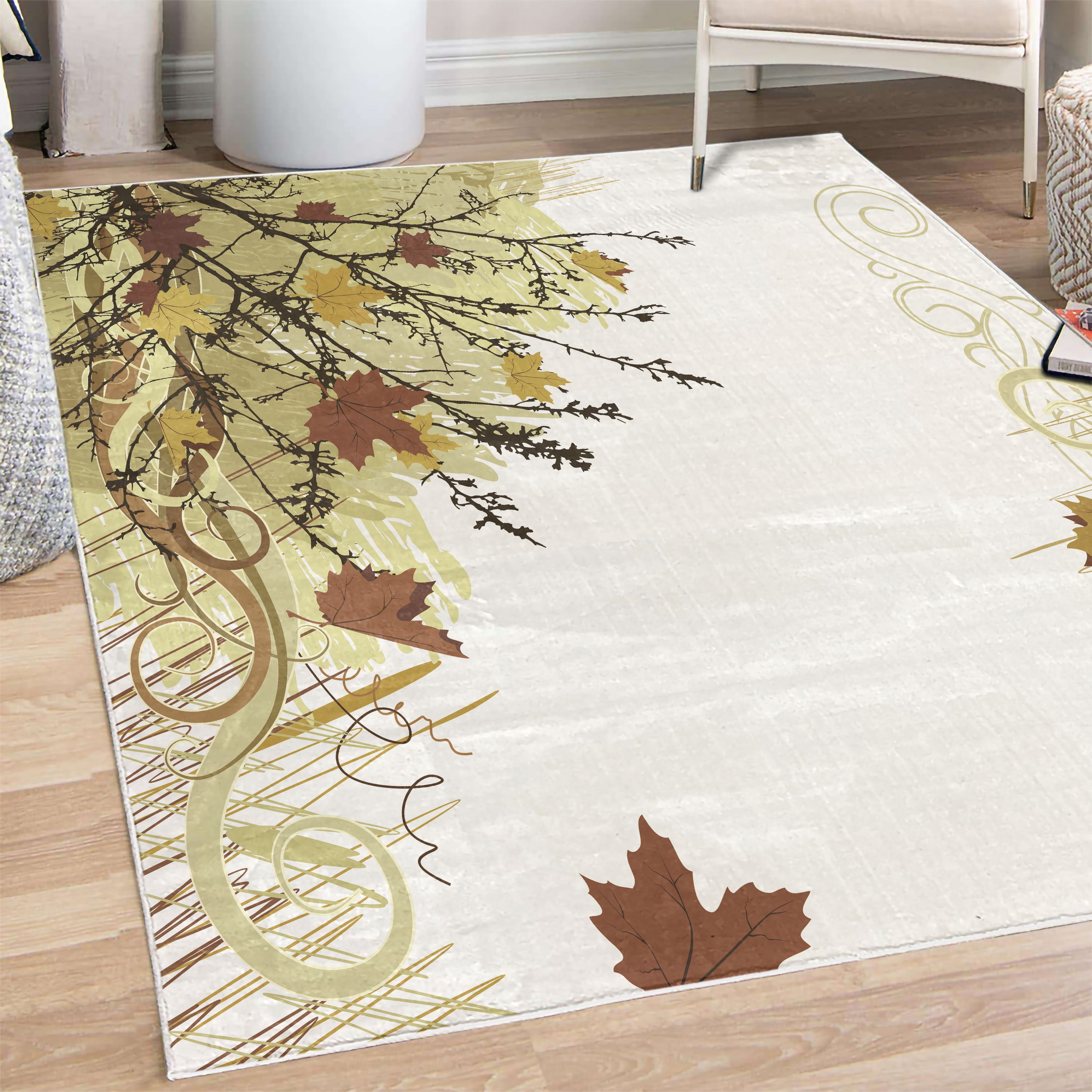Nature Decorative Rug, Autumn Maple Leaves Branches in Fall Earthen ...