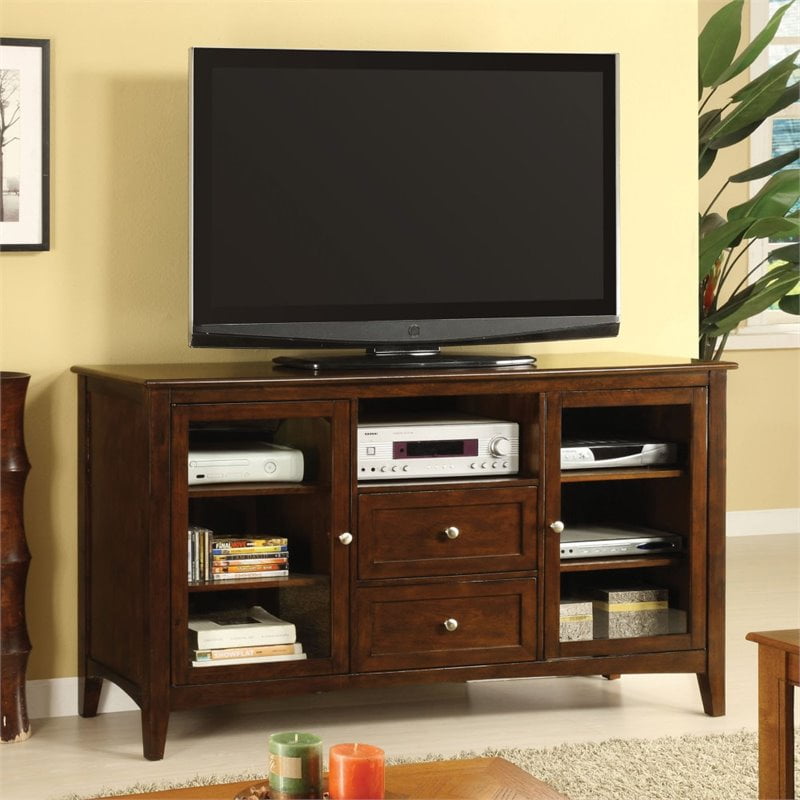 Furniture of America Miscel Solid Wood 60-Inch TV Stand in Dark Walnut ...