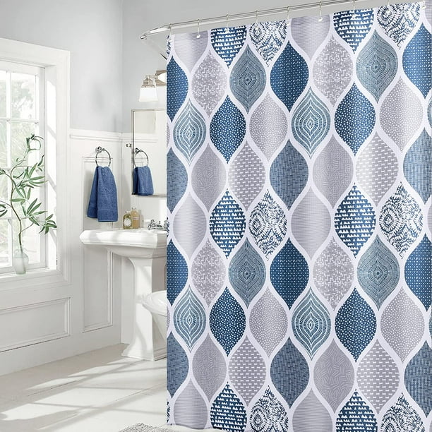 Shower Curtain Blue Shower Curtain for Bathroom Royal Indigo Navy Blue and Gray Shower Curtains ...