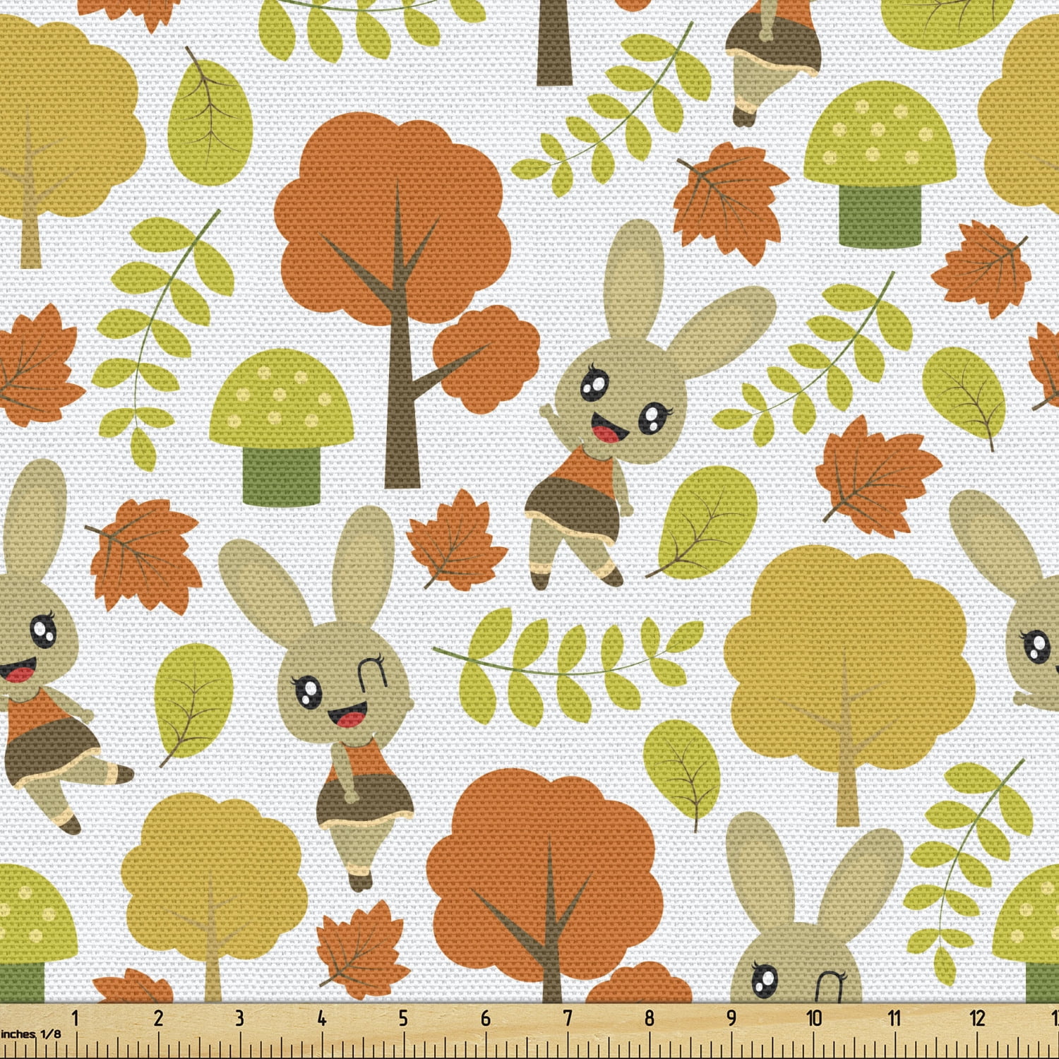 Autumn Fabric by the Yard Upholstery, Repeating Maple Leaves Tree ...