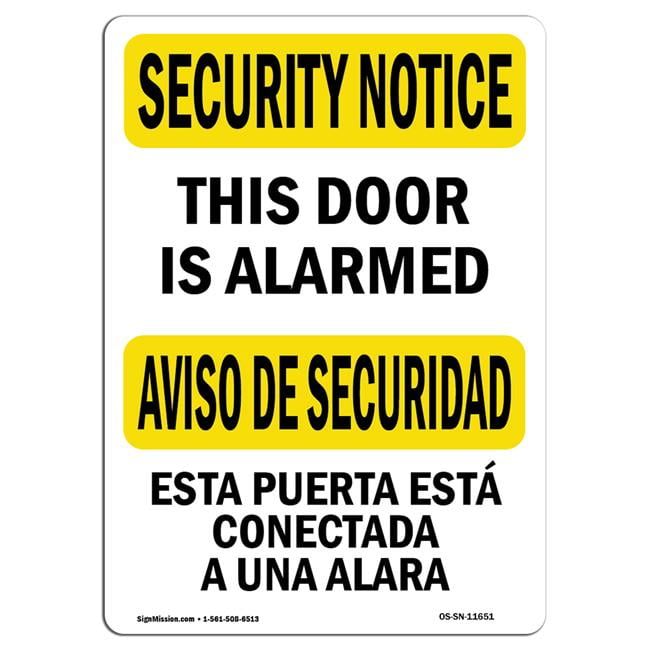 SignMission Security Notice This Door is Alarmed Bilingual OSHA Decal ...
