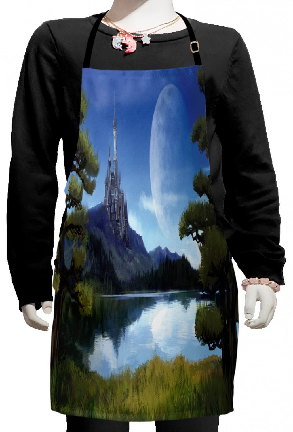 Fantasy Kids Apron, Moon Surreal Scene with Riverside Lake Forest and ...