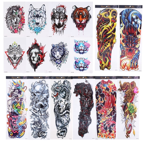 Pegatinas de tatuajes temporales de brazo completo, 8 hojas de tatuaje ...