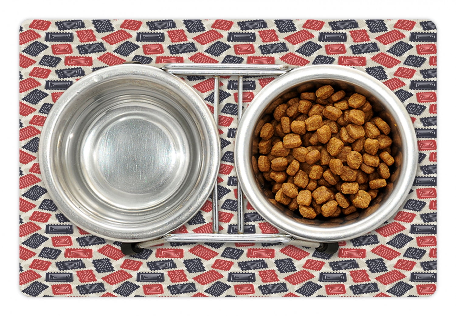 Geometric Pet Mat for Food and Water, Spiral Lines in Jagged Border ...