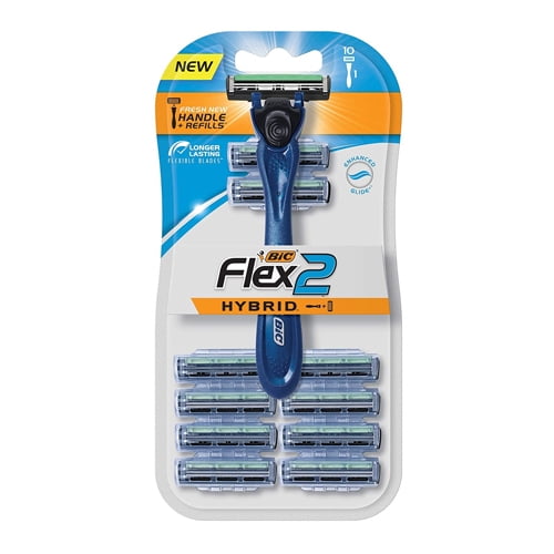 Bic Flex 2 Hybrid Mens Twin Blade Razor, One Handle 10 Cartridges, 1 Ea ...