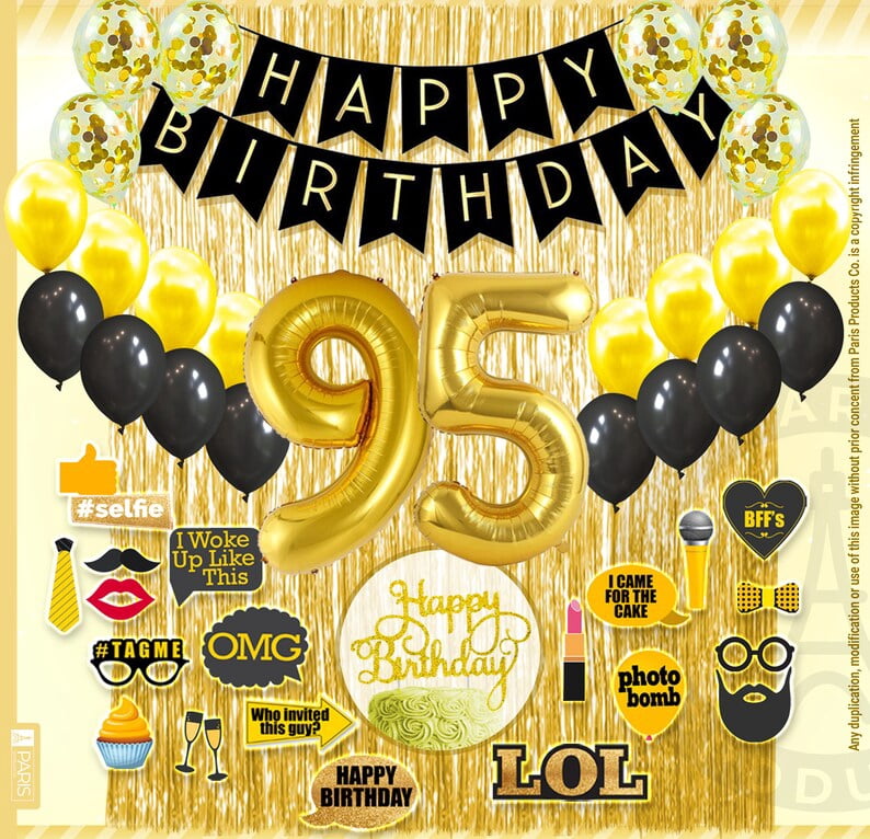 95th Birthday Decoration Black and Gold for Boy & Girl, 95th Cake ...