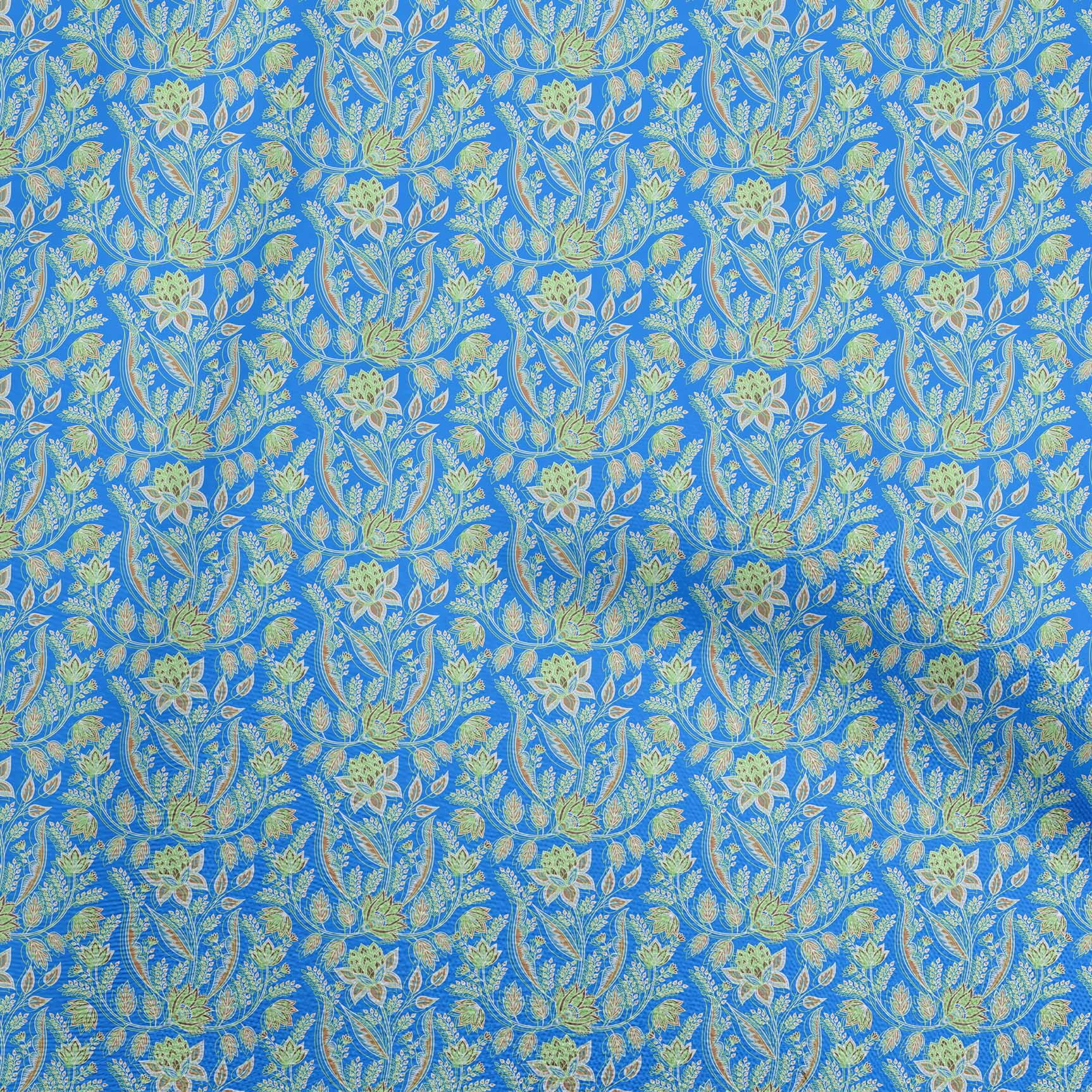 oneOone Viscose Chiffon Turquoise Blue Fabric Floral Sewing Material ...