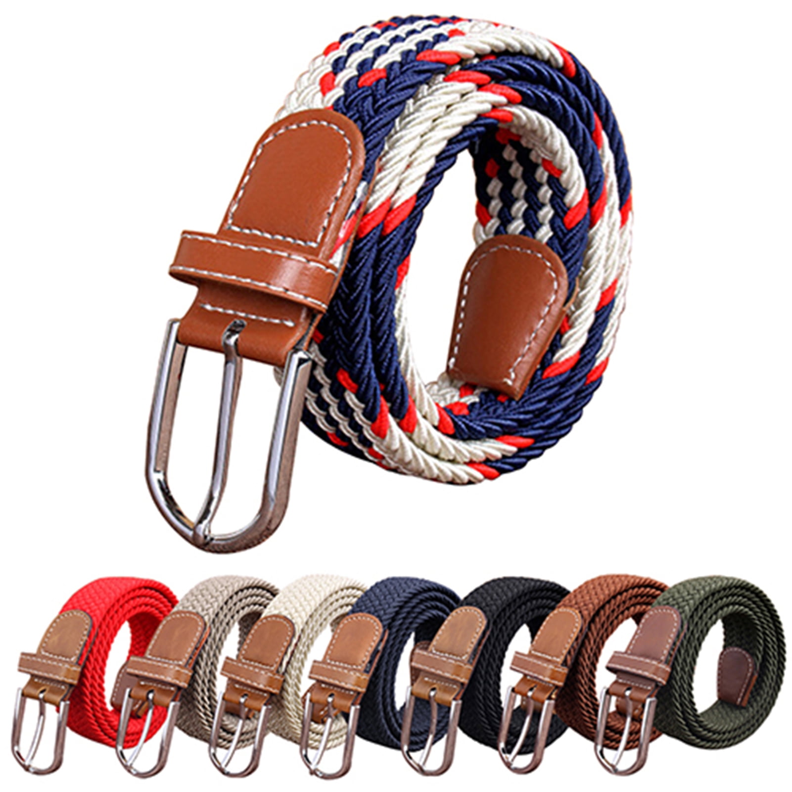 Naierhg Men's Women's Canvas Plain Webbing Metal Buckle Woven Stretch ...