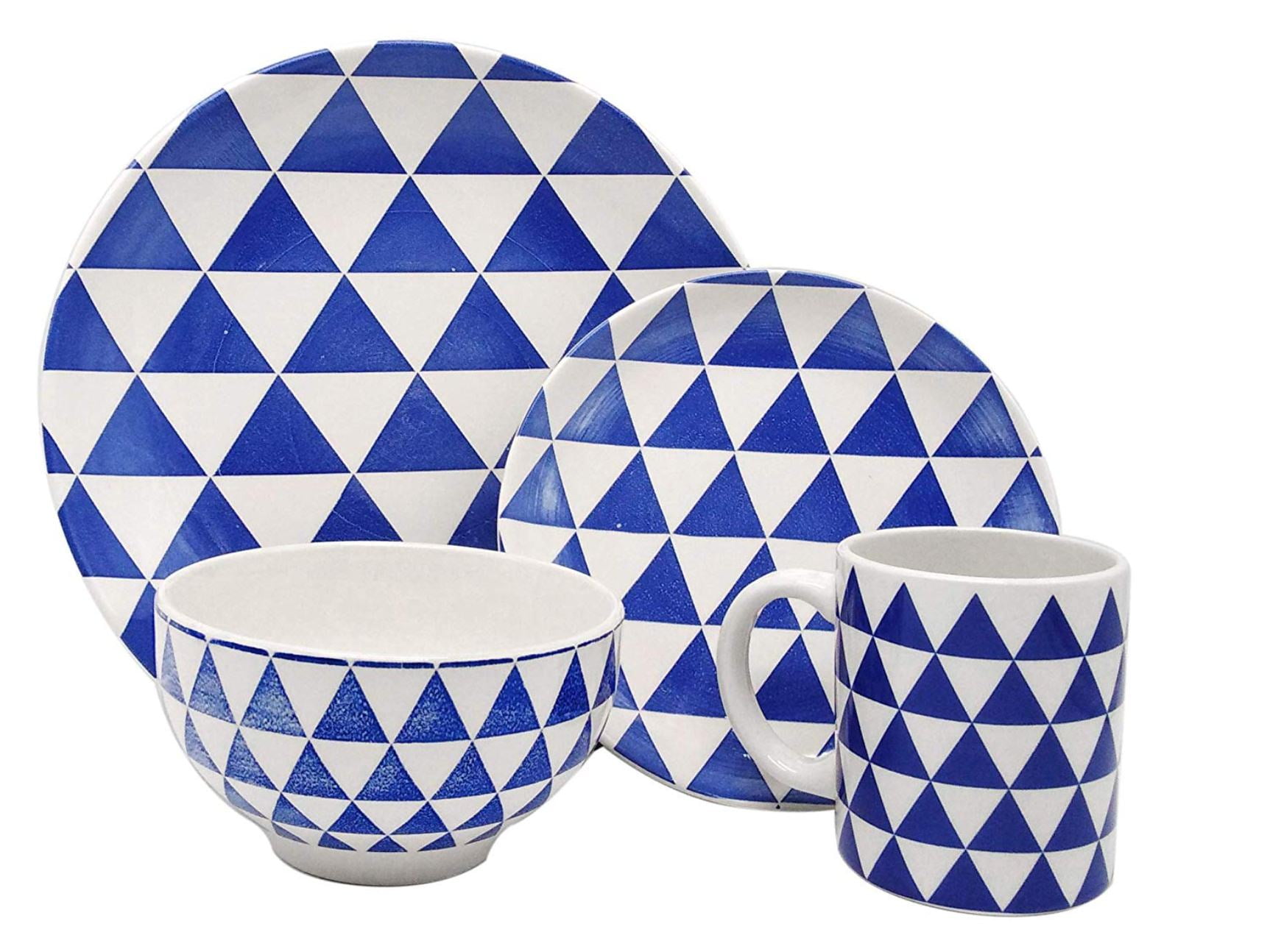 Melange Porcelain 32-Piece Dinnerware Set | Indigo Triangles Collection ...