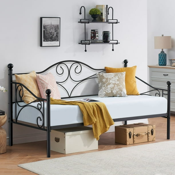VECELO Twin Size Metal Daybed, Victorian Platform Sofa Bed Frame for ...