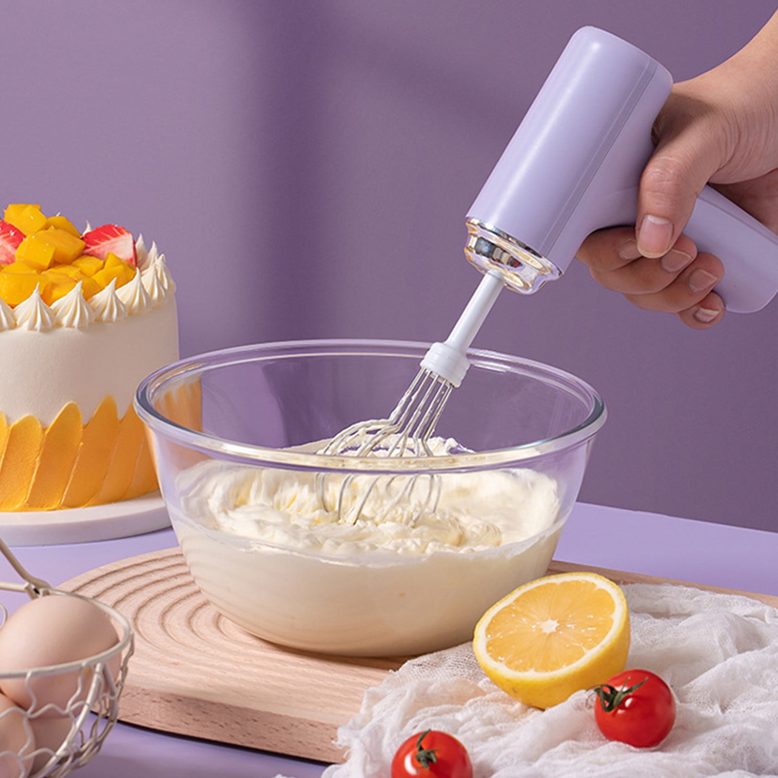 Dadiaei Clearance Electric Hand Mixer  Handheld Electric Whisk With 3 Speed Modes  Hand Held Egg Beater With 2 Detachable Stir Whisks (Purple)