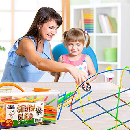 PlayBuild Straw Constructor STEM Building Toys, 800 Pcs + 16 Wheels ...