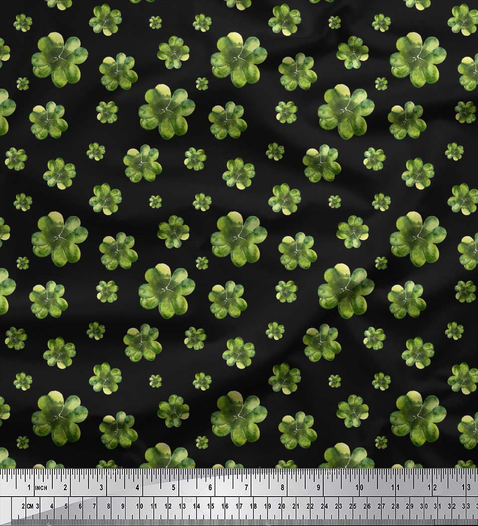 Soimoi Black Cotton Poplin Fabric Clover Leaves Floral Print Print ...