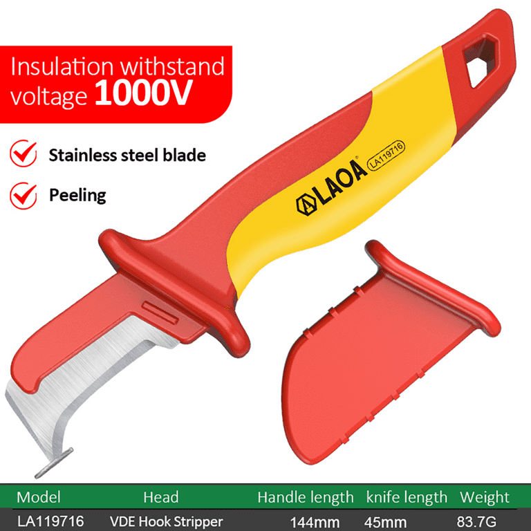 LAOA VDE Insulated Electrician Knife 1000V Cable Stripping Knife Straight Curved Hook Fixed Blade Wire Strippe VDE Hook Stripper Walmart