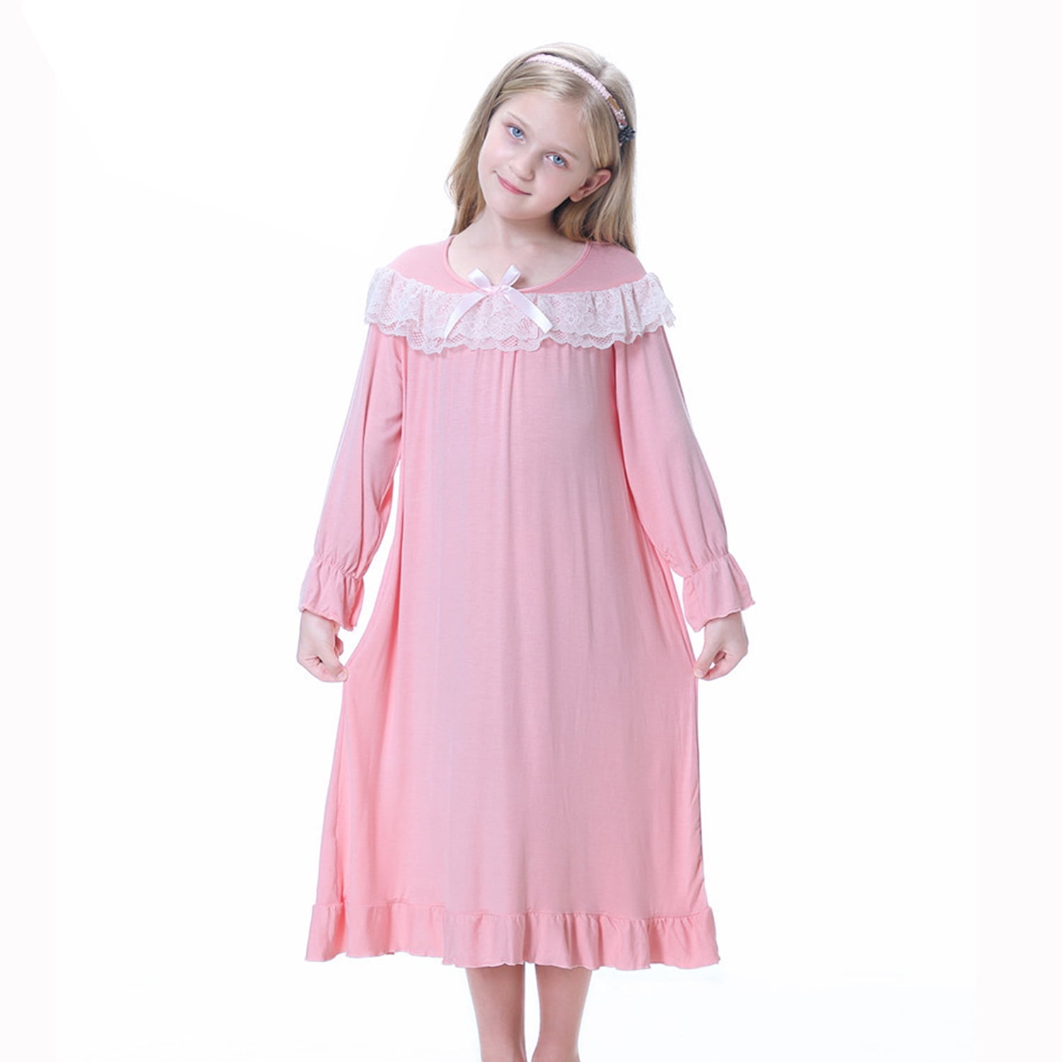 HuaAngel Girl's Nightgown Long Sleeve Princess Pajama Dress Soft Cotton ...