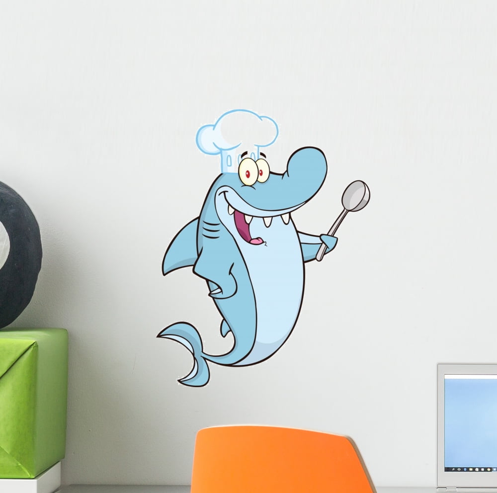 Chef Shark Cartoon Character Wall Mural Decal by Wallmonkeys Vinyl Peel ...