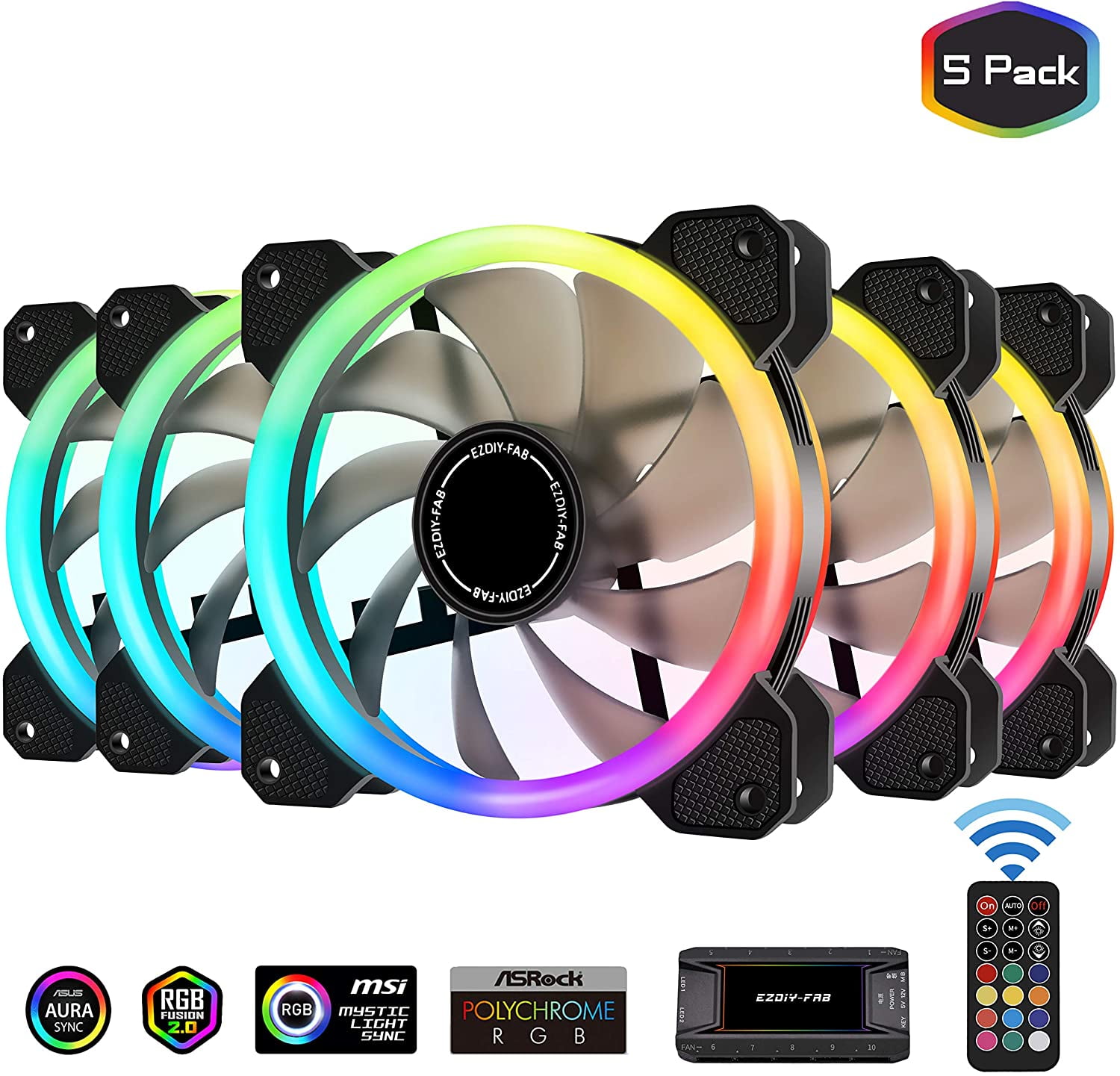 EZDIY-FAB RGB Dual Ring 120mm Case Fans,5V Motherboard Sync,Speed ...