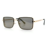 Mens Rimless Narrow Rectangle Dimensional Metal Frame Sunglasses Gold ...