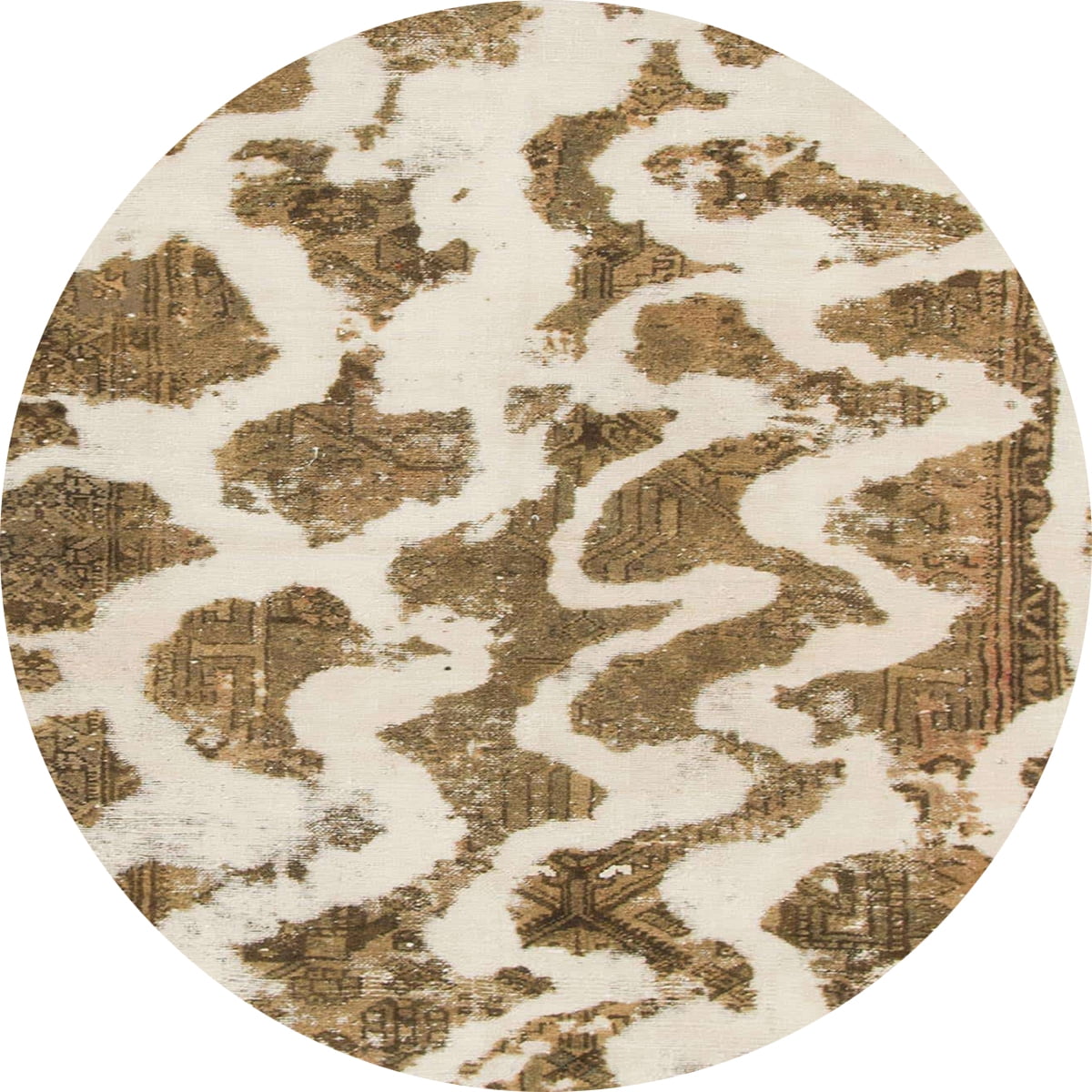 Ahgly Company Indoor Round Abstract Light Brown Abstract Area Rugs, 5 ...