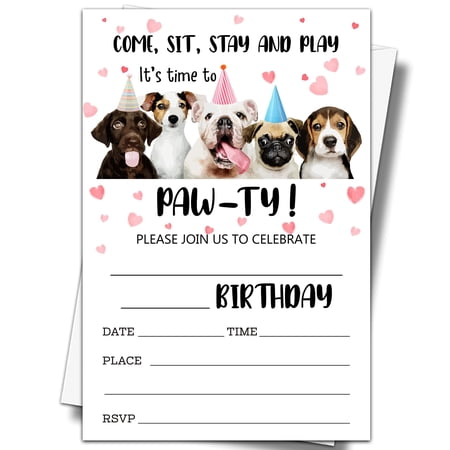 Invitations d'Anniversaire pour Chien Pattes - 20 Cartes d'Invitation ...