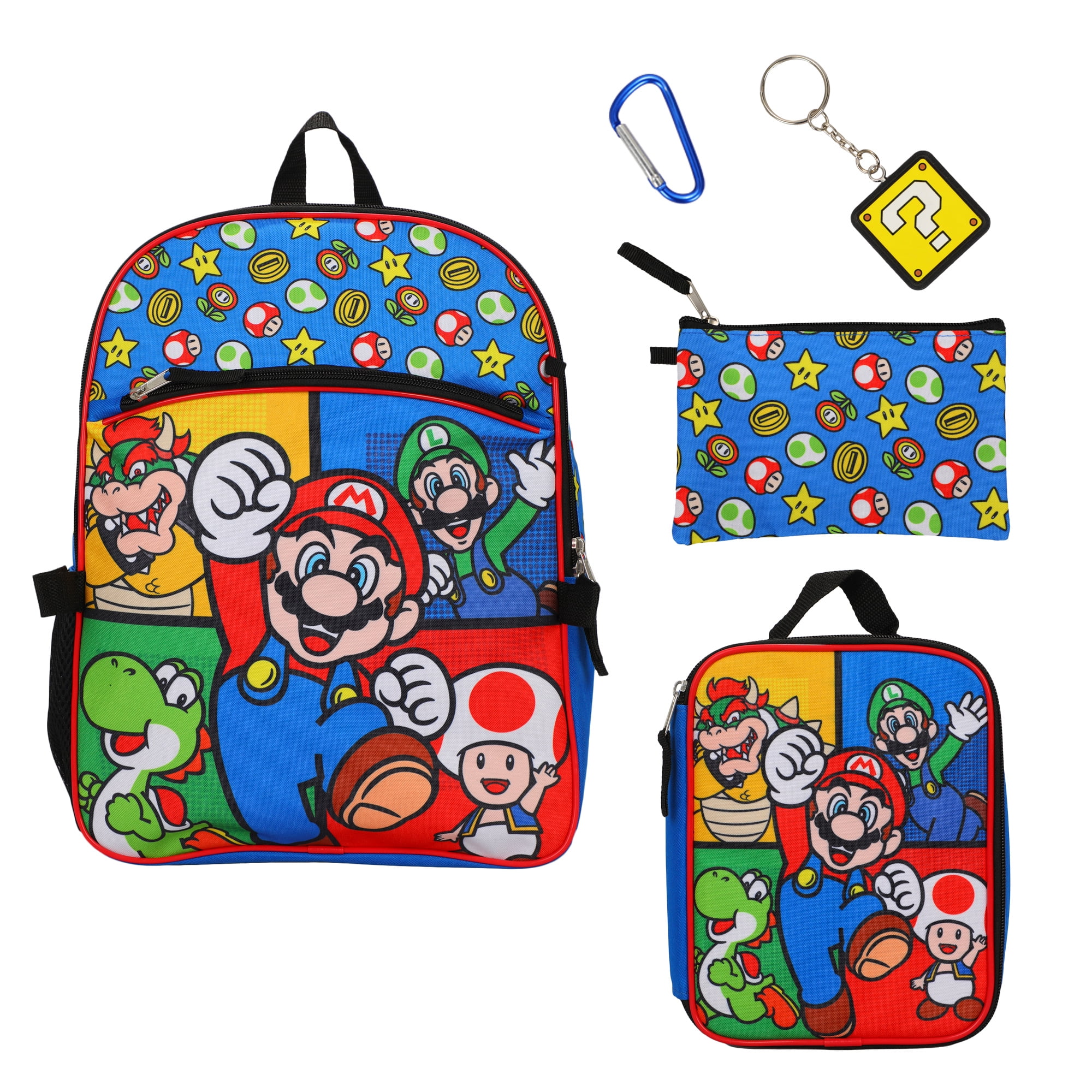 Super Mario Bros Characters & Power-Ups 16" Youth 5-Piece Backpack Set ...