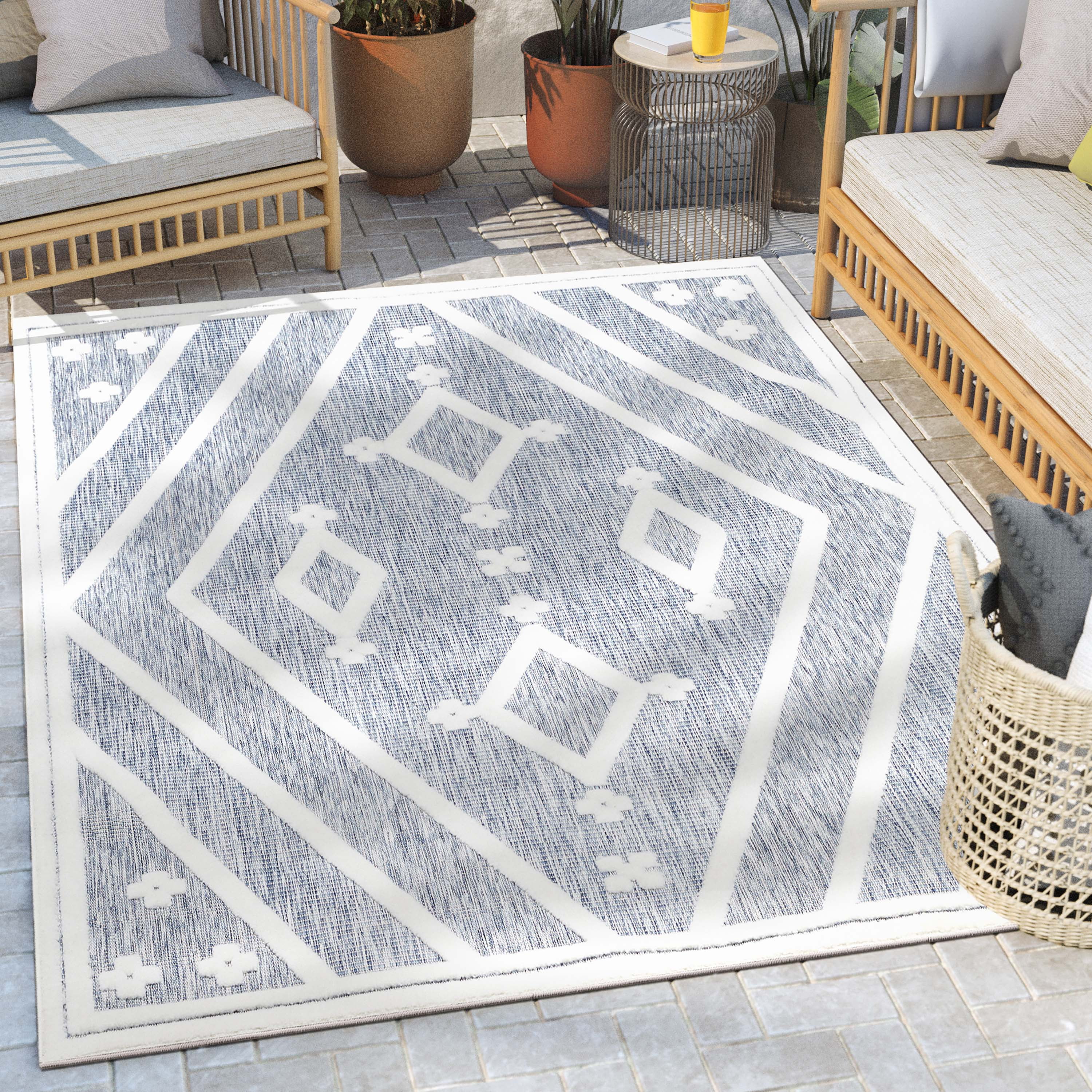 Well Woven Indoor/Outdoor Area Rug 5'3" x 7'3" Mali Blue Moroccan ...