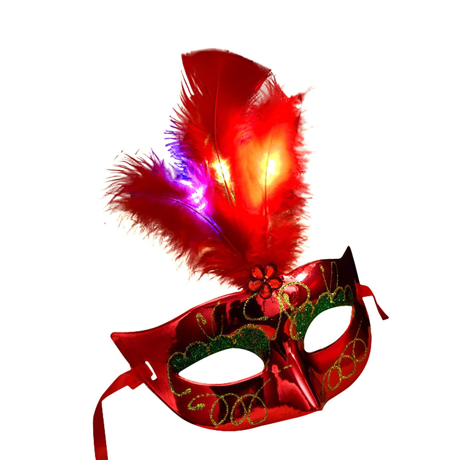 Liquidación especial！Máscara LED con brillo de plumas, mascarada ...