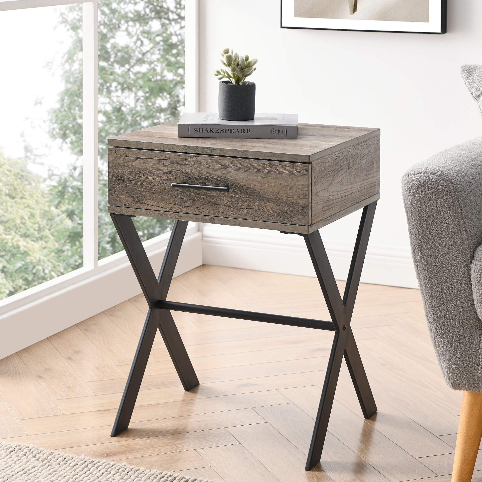 Manor Park Modern Transitional X Leg Wash End Table, Grey Wash ...